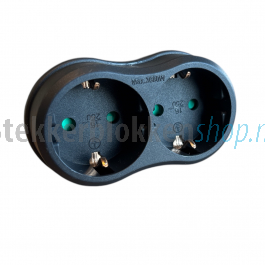 Stopcontact splitter horizontaal zwart | Stekkerblokkenshop.nl